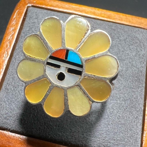 Jewelry | Morris Laahte Signed Zuni Sun Face Flower Inlay Sterling ...
